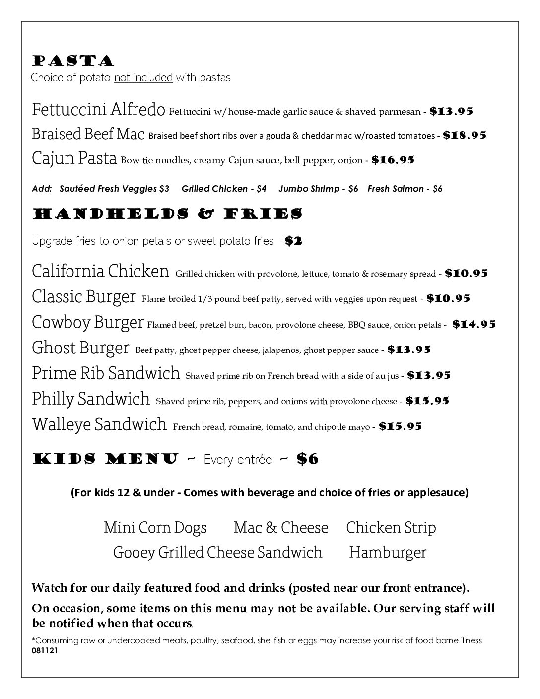 Menu – The Historic Rock Tavern